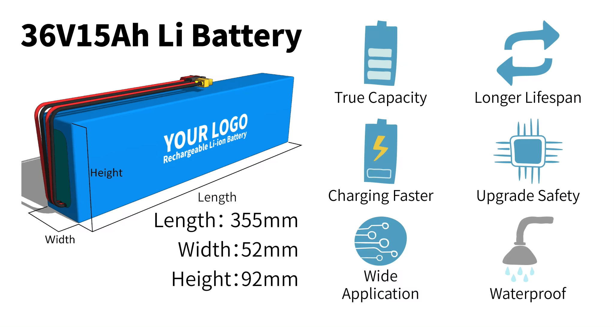 E-Bike 36V 15AH Lithium Li-ion Battery for Electric Bike 200W to 500W Motor - Ainbattery.com